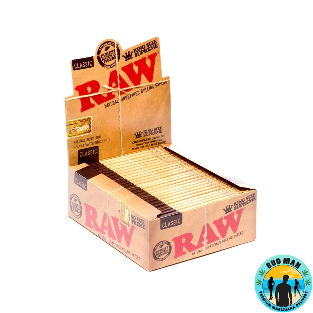 Raw King Size Supreme Rolling Papers Bud Man Orange County