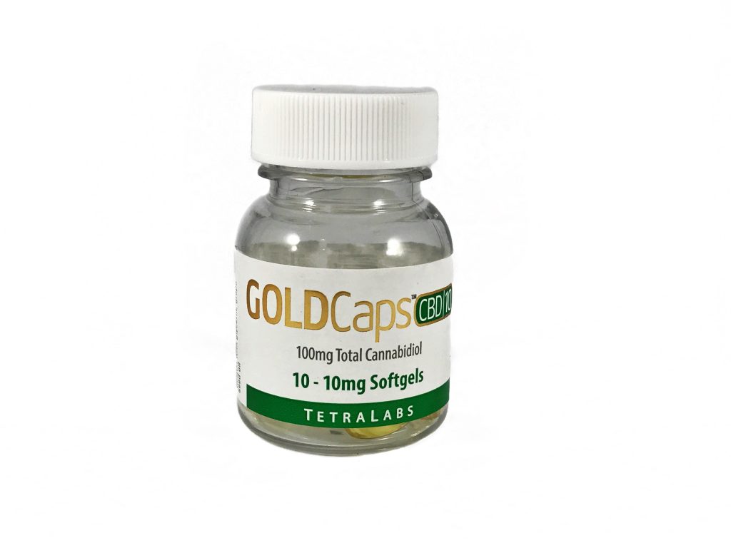 GoldCaps Softgel CBD Capsules (10 per bottle – 10mg CBD each pill): Bud ...