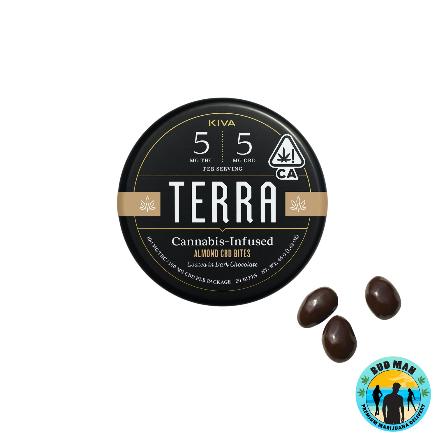 Kiva Terra CBD Chocolate Almond Bites (100mg THC – 100mg CBD): Bud Man ...