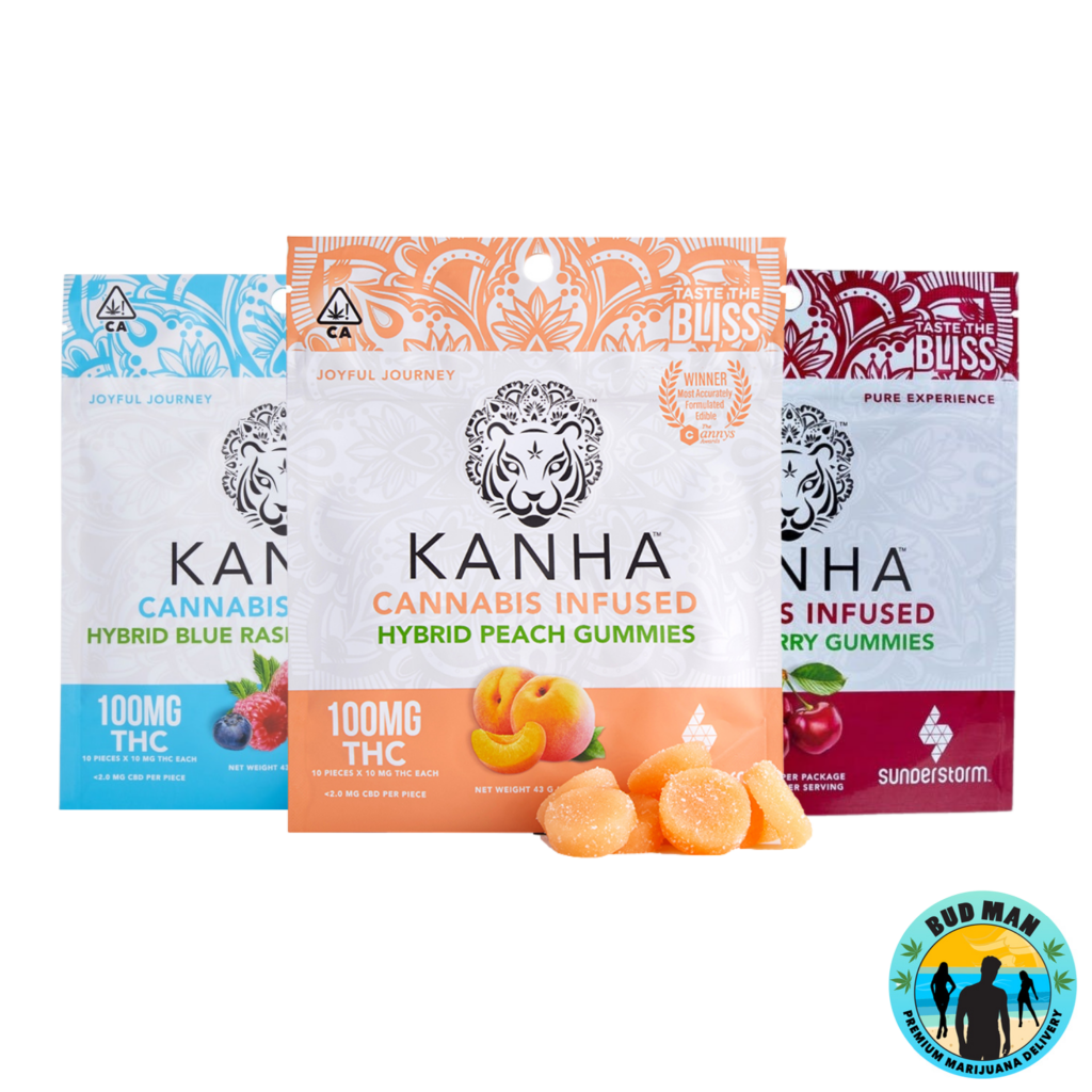 Kanha Cannabis Infused Gummies 100mg THC 8 Options Bud Man Orange
